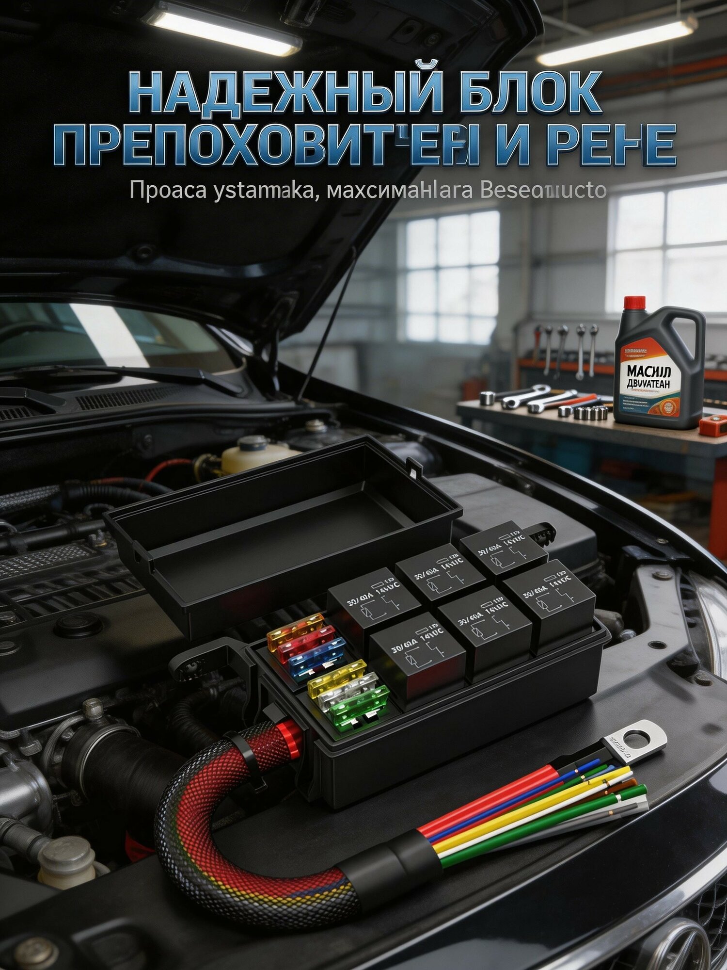 6-позиционный автомобильный блок предохранителей и реле, модифицированная панель из АБС черного цвета