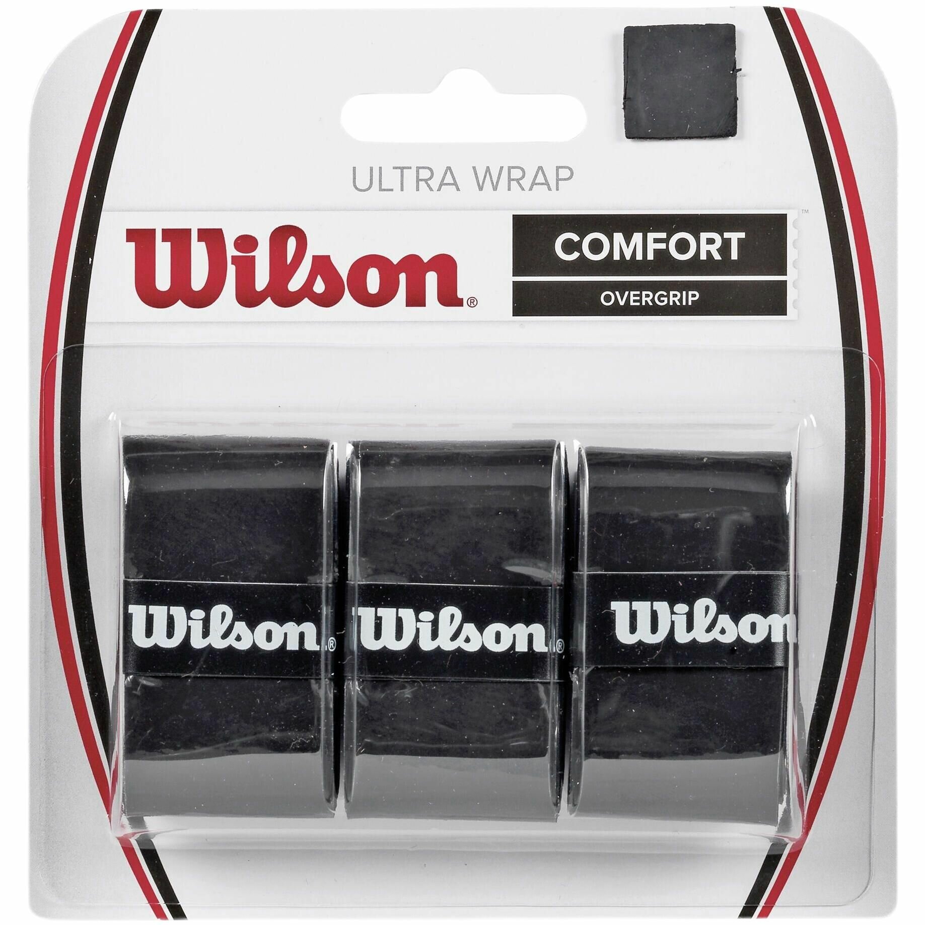 Намотка для теннисной ракетки 3шт Wilson Ultra Wrap Comfort Овергрип липкий впитывающий (Черный)