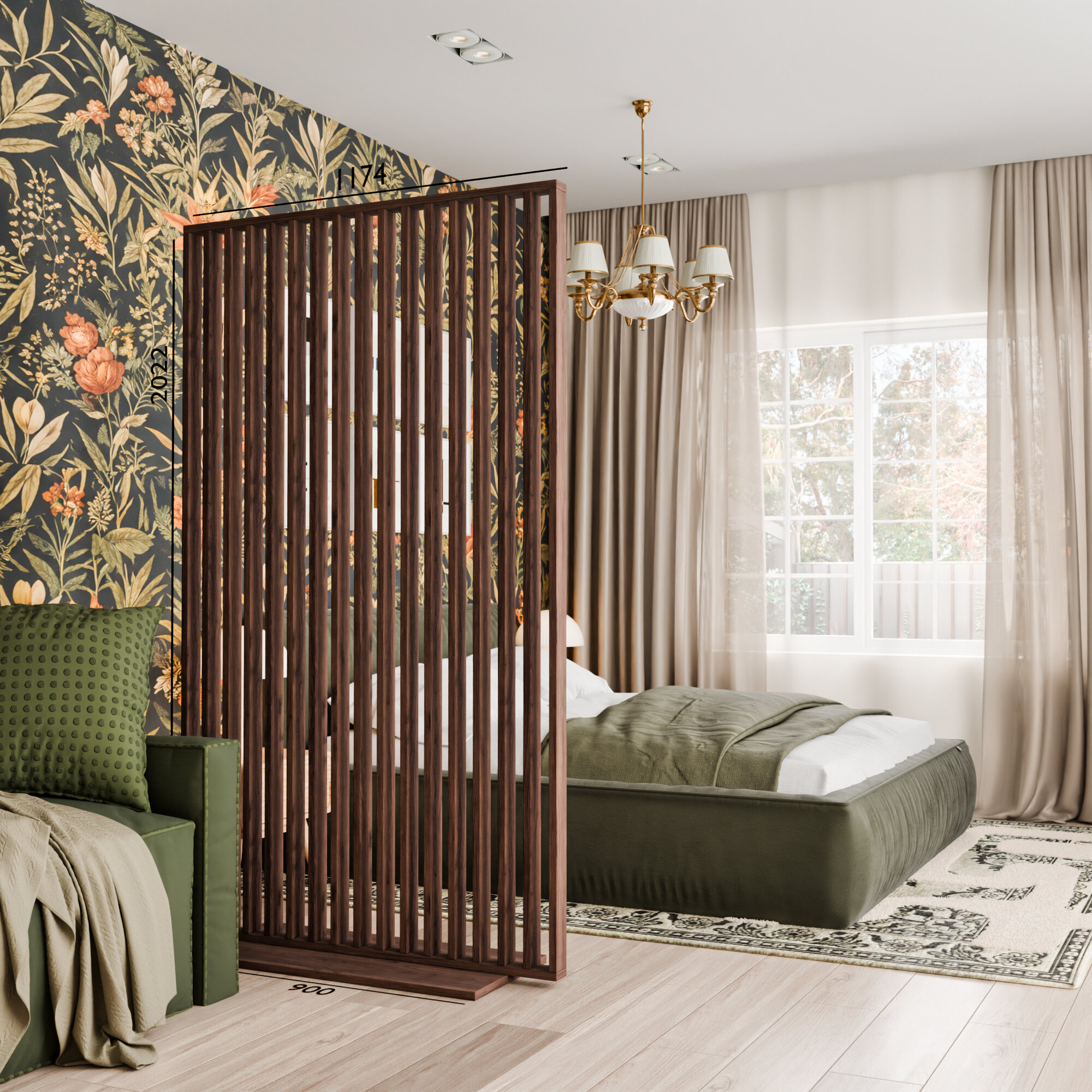 Реечная перегородка ширма для зонирования пространства 1174 мм, Дуб Катания