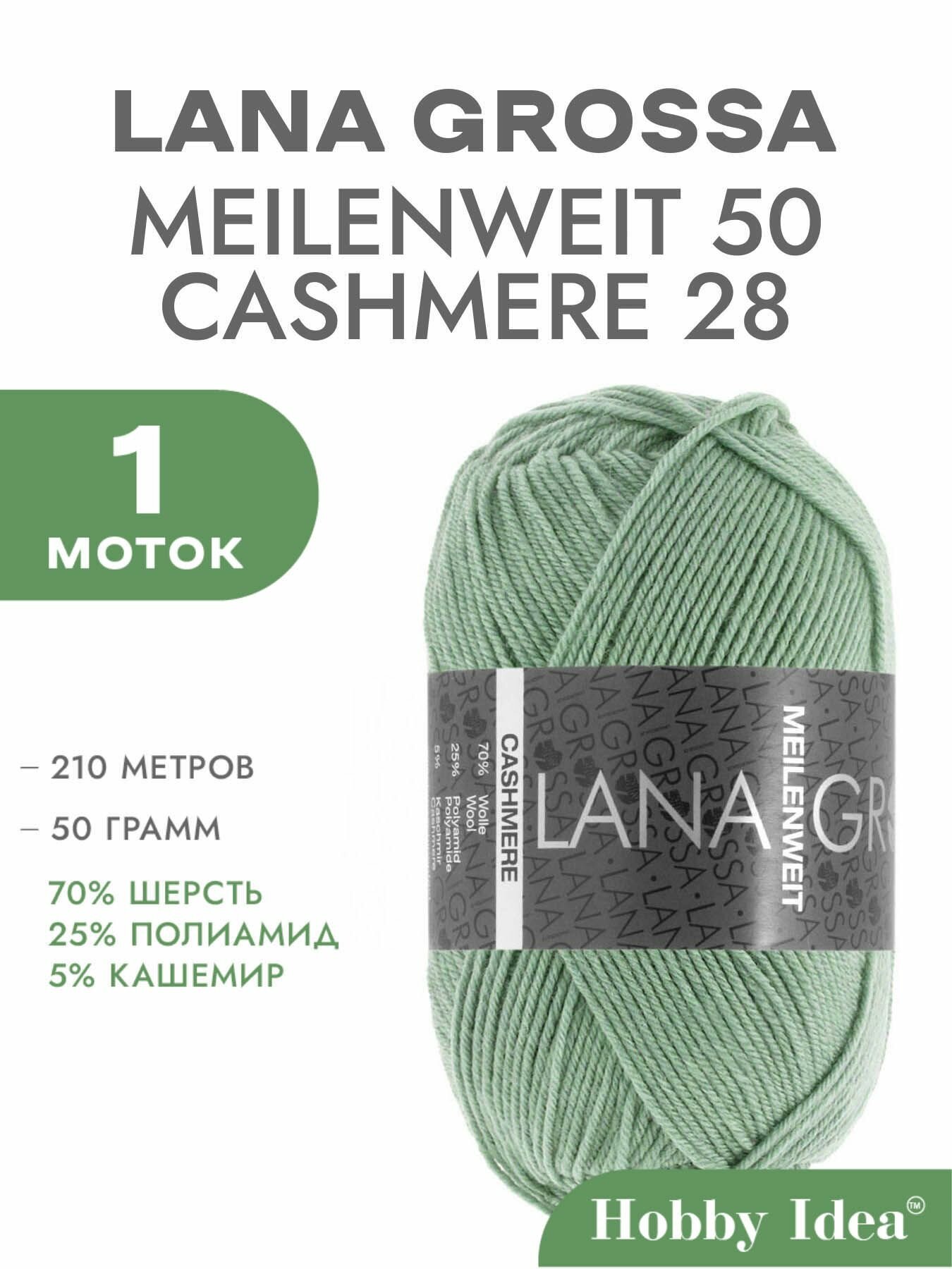 Носочная пряжа с кашемиром Lana Grossa Meilenweit 50 Cashmere 28 Мятный 1 моток (Лана Гросса Майленвейт 50 кашемир)