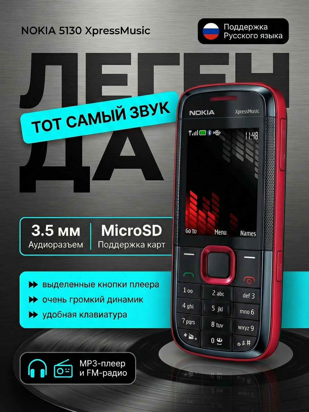Мобильный телефон Nokia 5130 Xpress Music, 2 дюйма, 1020 мАч, 2 МП Камерой, QVGA Экраном, 30 МБ Памяти, темно-серый, темно-розовый