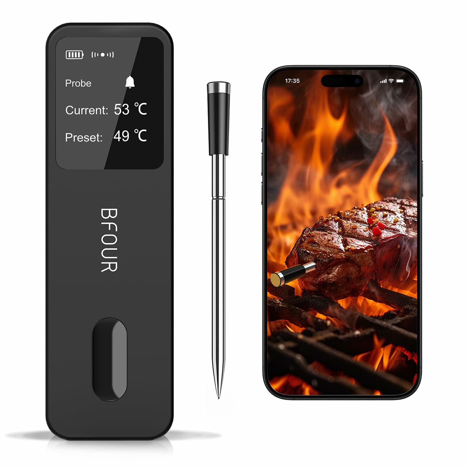 Беспроводной Bluetooth Термометр для мяса, перезаряжаемый для приготовления на гриле, коптильни, барбекю, духовки