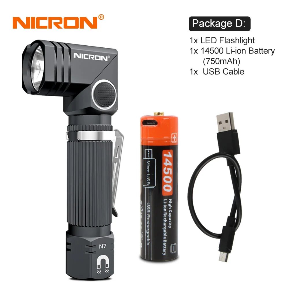 NICRON Фонарик налобный 600LM, Package D