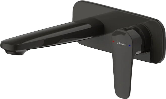 Смеситель для раковины Bravat Source P8173218BW-ENG встраиваемый, скрытого монтажа, черный, глянцевый, кран для ванной в раковину, из латуни, рычажный, с керамическим картриджем
