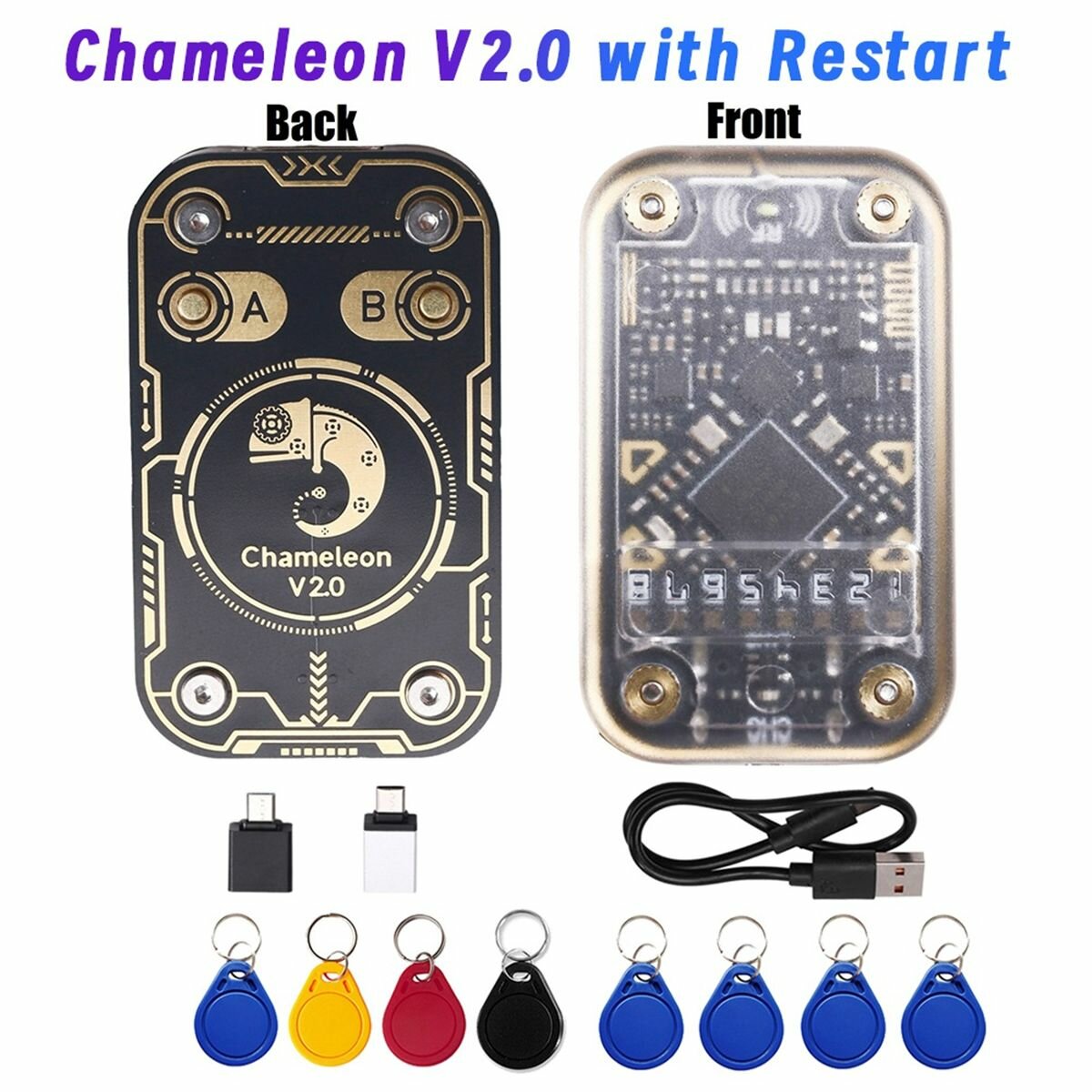 Эмулятор считывателя смарт-чипов Chameleon V2.0 RFID, NFC-дубликатор, декодирование карт 125 кГц 13,56 МГц + брелок с 4 UID/CUID копирование RFID меток переключение UID