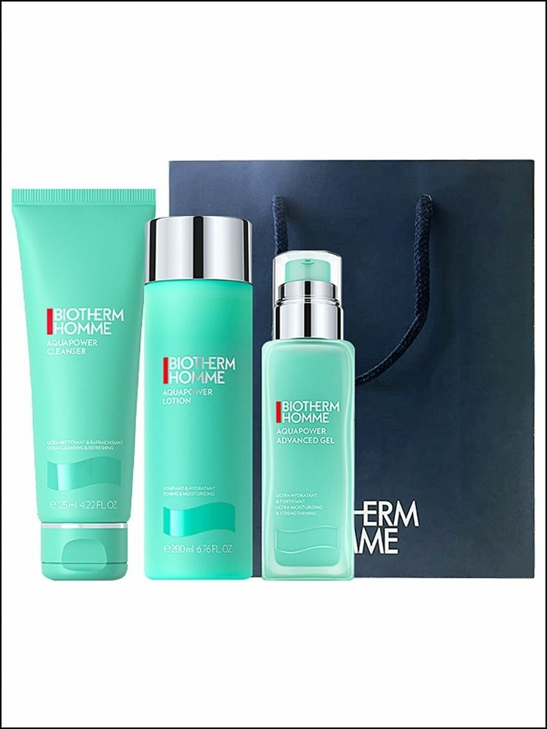 Biotherm Три компонента для умывания и ухода за кожей лица для мужчин (гель для умывания, тонер, крем), подарочная упаковка, 400 мл.