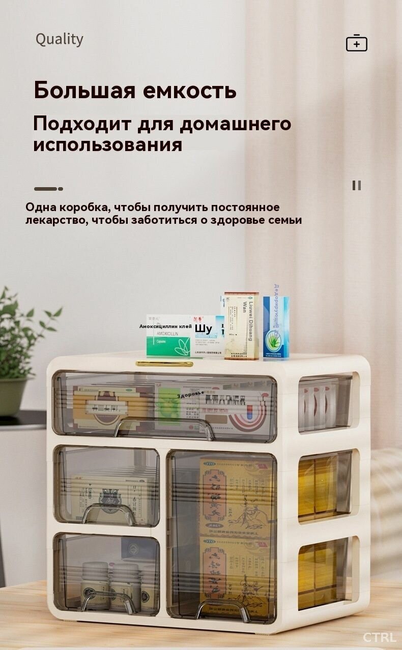 Аптечка домашняя большая контейнер органайзер для хранения лекарств и таблеток с замком, 4 слоя белого