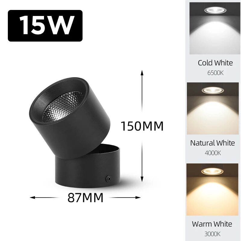 Светильник накладной CANMEIJIA 15W, Warm White 3000K, черный