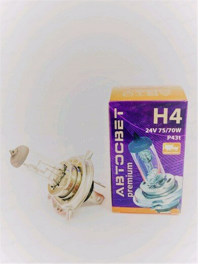 Лампа АвтоСвет H4-24-75/70 +30% (P43t) Premium(400)(100)*********