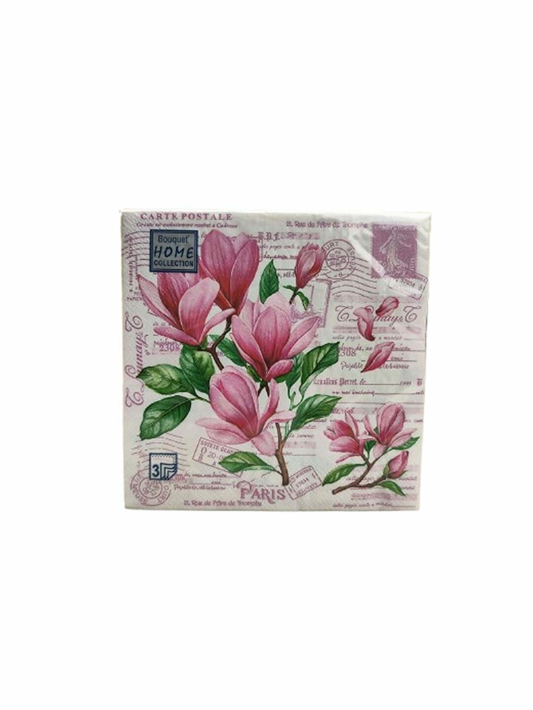 Салфетки бумажные трехслойные "Art Bouquet Home Collection" Открытка с магнолиями, 33х33 см, в пачке 20 штук