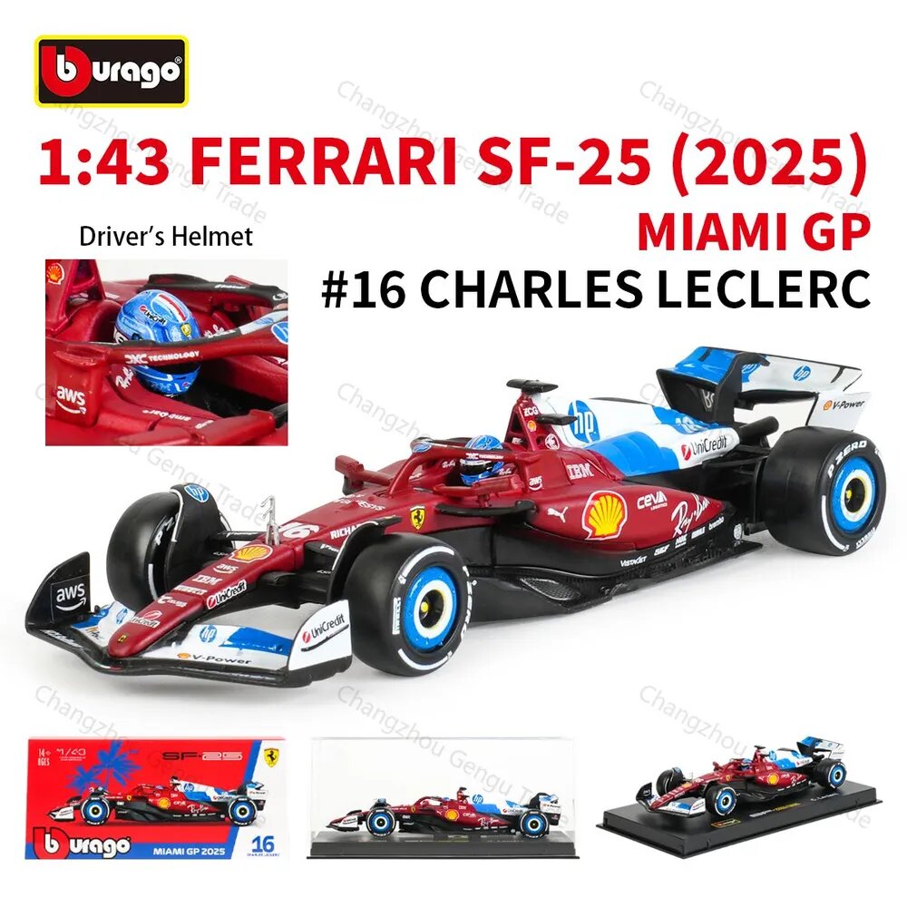 Акриловая прозрачная коробка Bburago 1:43 2025 SF-25 Формульный болид Формулы-1, Литые под давлением автомобили, коллекционная модель гоночных игрушек