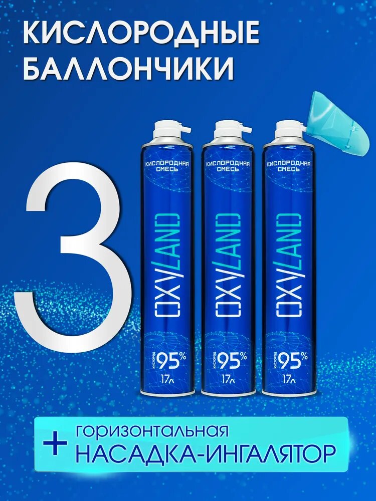 Кислородный баллончик OXYLAND 17л (3 шт.)насадка-ингалятор