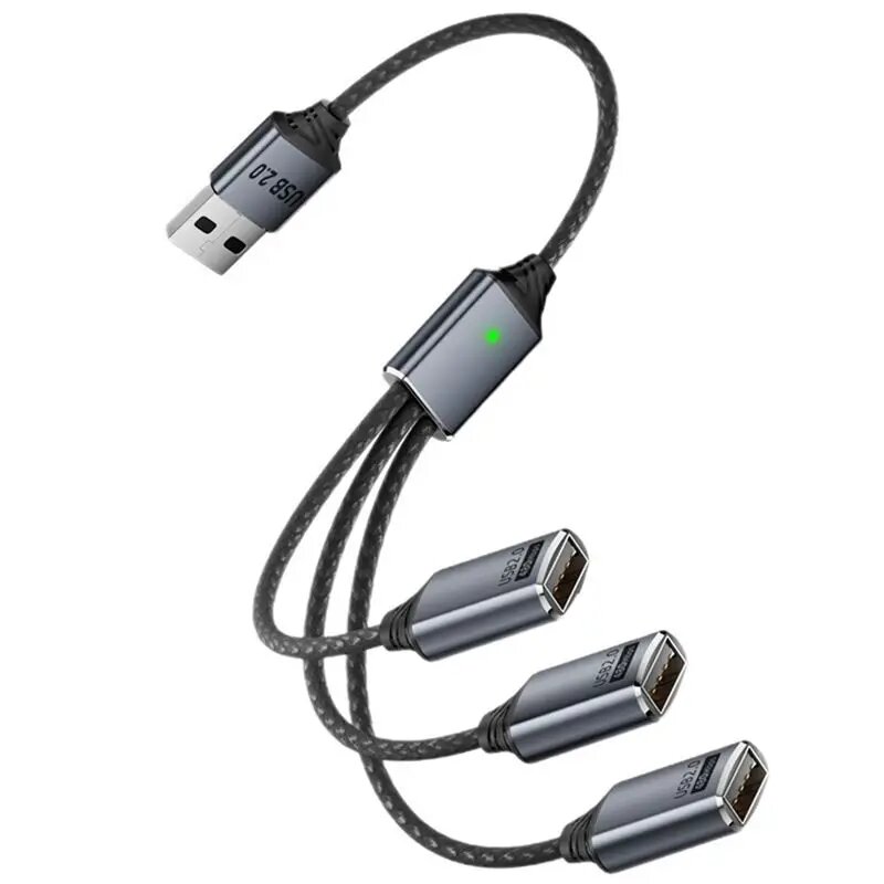 Кабель-разветвитель OTG USB HUB 2.0, удлинительный кабель-адаптер USB (штекер-гнездо) для телефона, принтера, флеш-накопителей