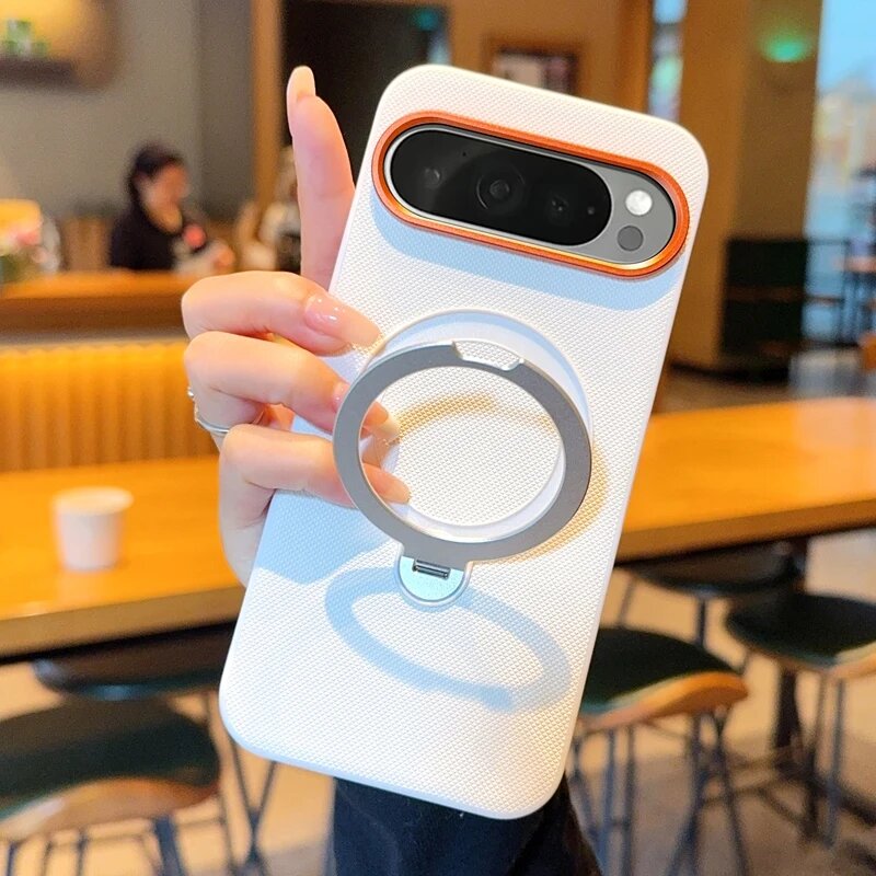 Чехол для Google Pixel 9 Pro White с кольцом и сетчатым узором