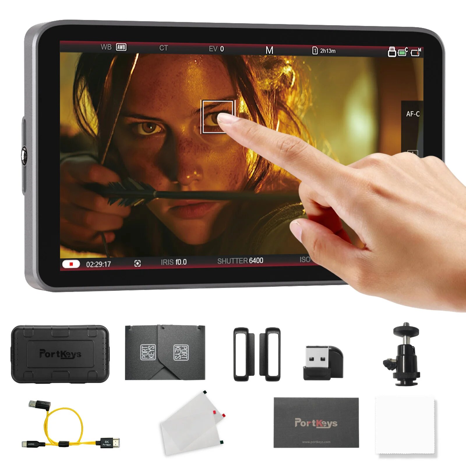 Монитор Portkeys LH7C 7-дюймовый HDMI с проводным управлением камерой, 1000 NITS, сенсорный фокус, 4K HD IPS экран, ОС MOVNORM, 3D LUT, режиссерский монитор