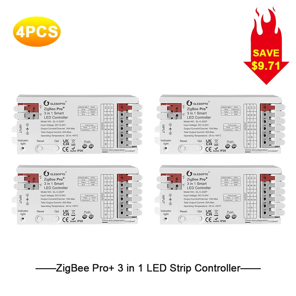 GLEDOPTO ZigBee 3.0 Pro+ 3in1, 4шт