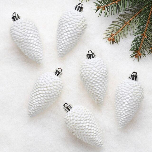 Елочная игрушка Шишка Альто - Морозный белый 8 см, 6 шт, пластик, Winter Deco, 028600