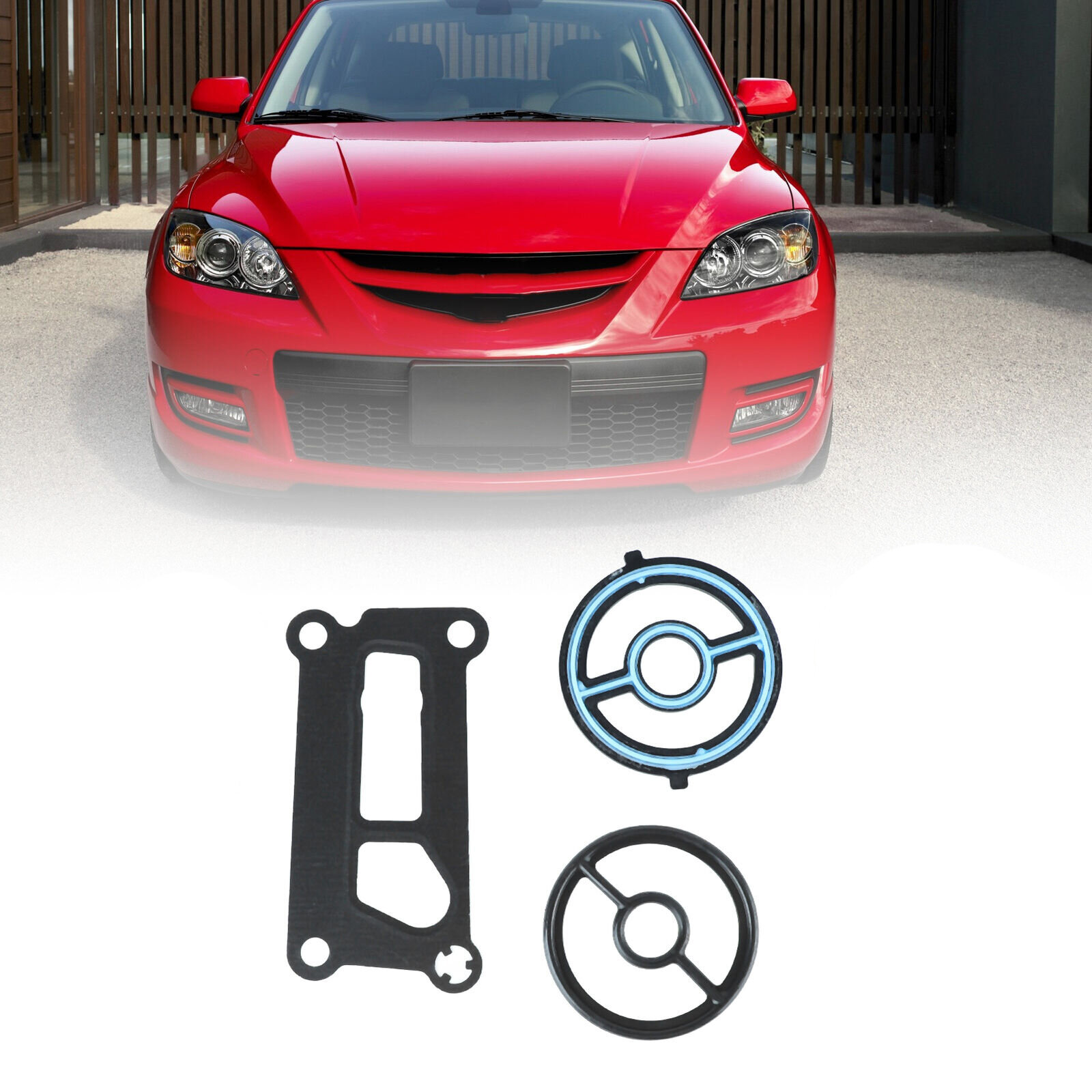 Прокладки масляного радиатора двигателя комплект 3 шт для Mazda 3/5/6 и CX-7 2006-2013 (OE LF02 14 700, LF02 14 342)