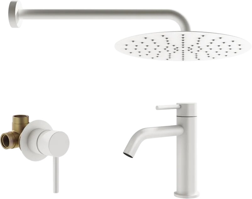 Комплект для ванной Plumberia Selection Ixo KITXO01BO53 3 в 1, встраиваемый, с внутренней частью в комплекте, со смесителем, с тропическим душем, латунный, белый, матовый, душевая система
