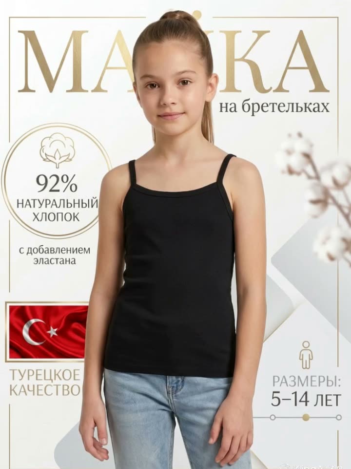 Майка  Майка для девочек бельевые хлопковые в школу в сад, размер 42 (L)11-12 лет, черный — фото 1