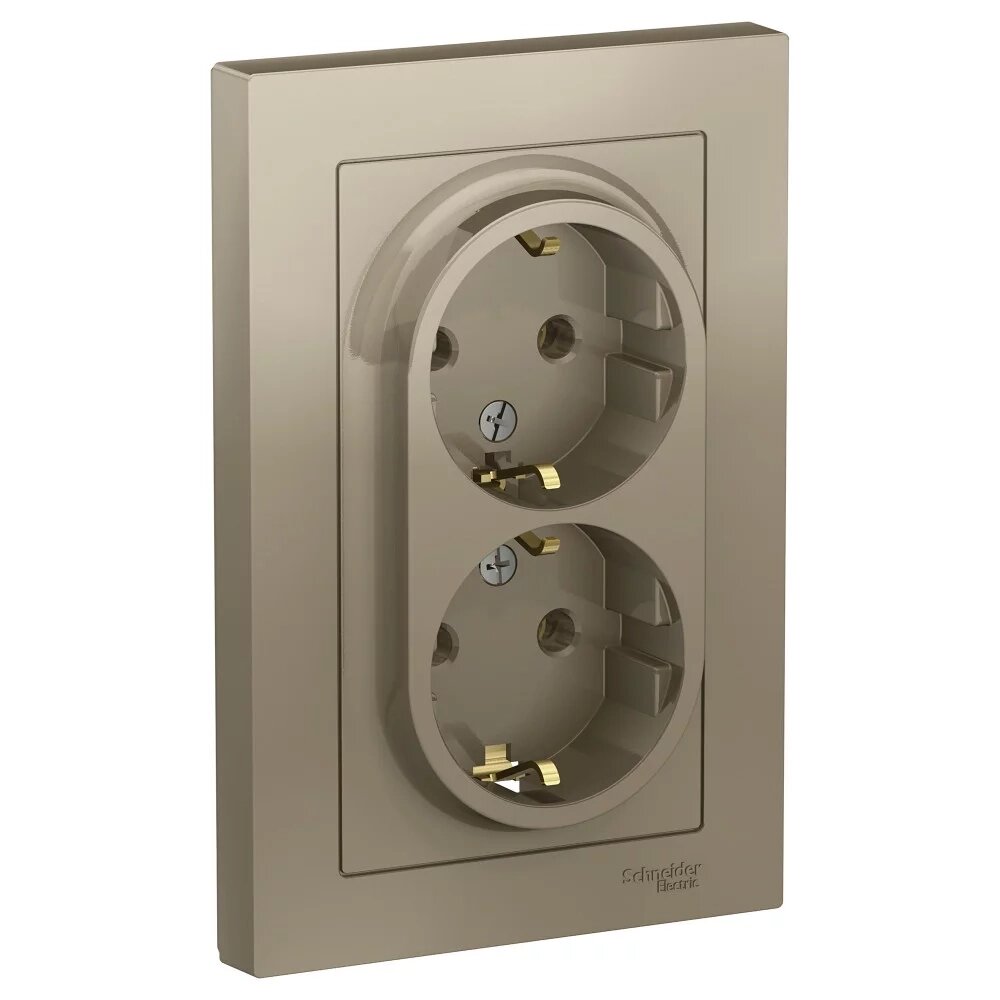 Розетка двойная Systeme Electric AtlasDesign с/з, 16А, в сборе, Шампань