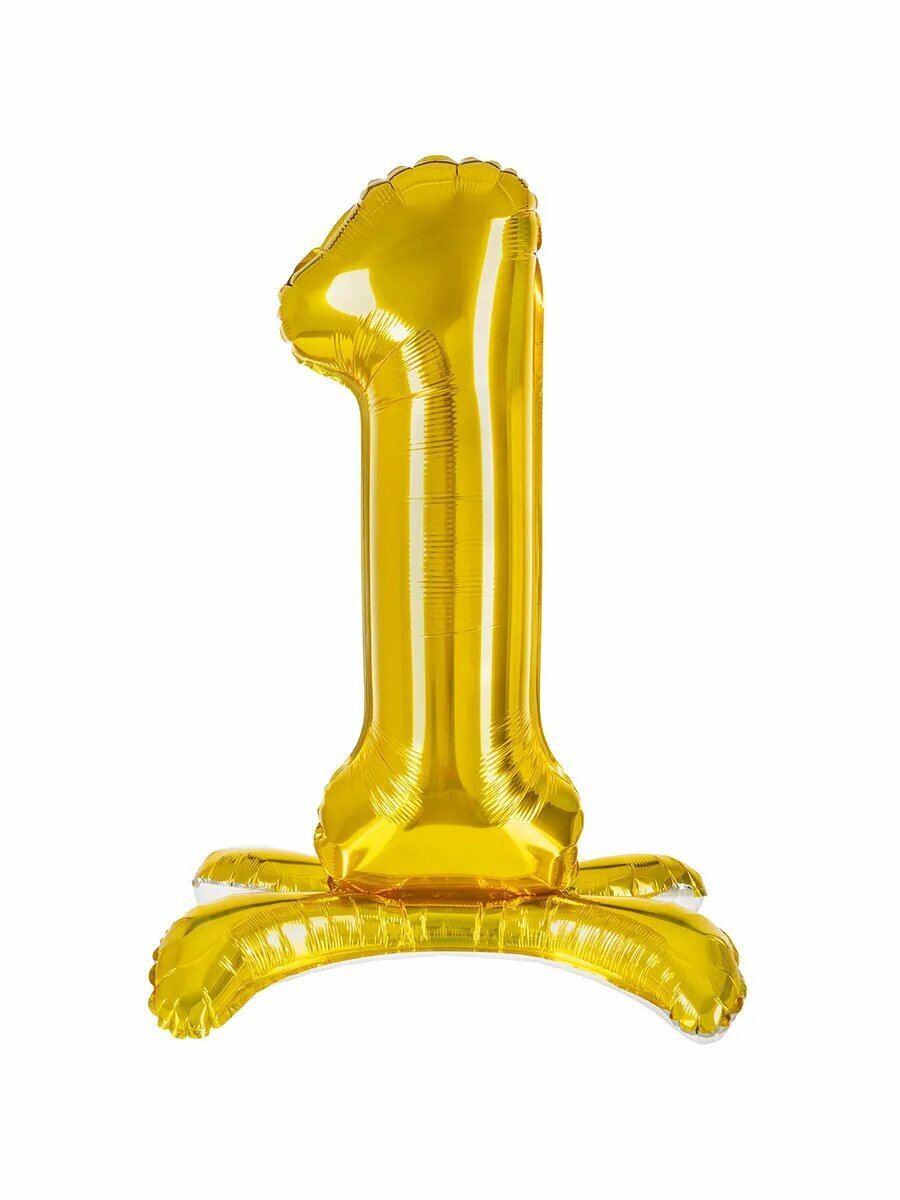 Шар (32'/81 см) Цифра на подставке, 1, Золото, 1 шт. в уп.