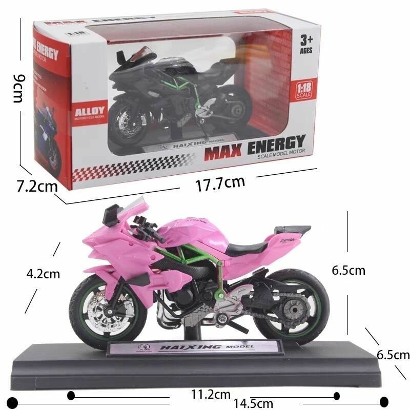 Мотоцикл "Kawasaki Ninja", 1:18, розово-зеленый, инерционный, с подставкой