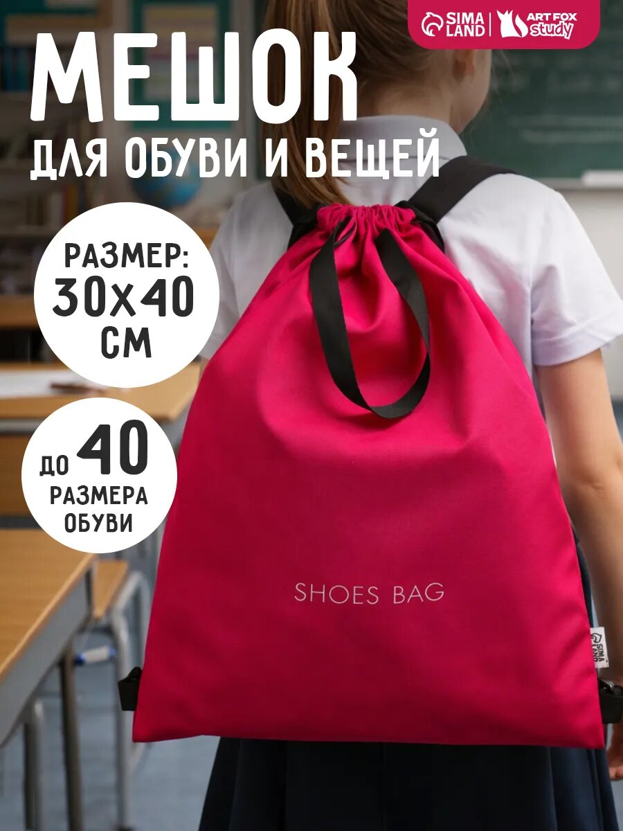 Мешок для обуви, цвет розовый, два вида ручек, текстиль 30 х 40 см, 1 сентября