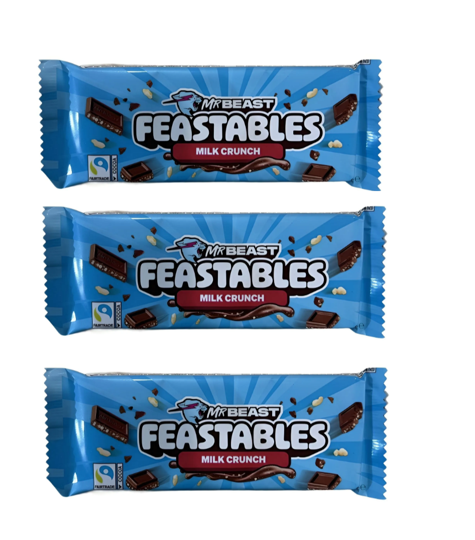 Набор шоколада Mr. Beast Feastables Milk Crunch, (3 шт х 60 гр.), США