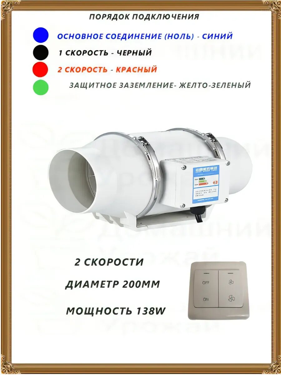 Новинка, 2-х скоростной канальный вентилятор 200мм