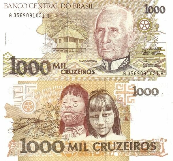 Бразилия 1000 крузейро 1990-1991 Девушки Амазонии UNC