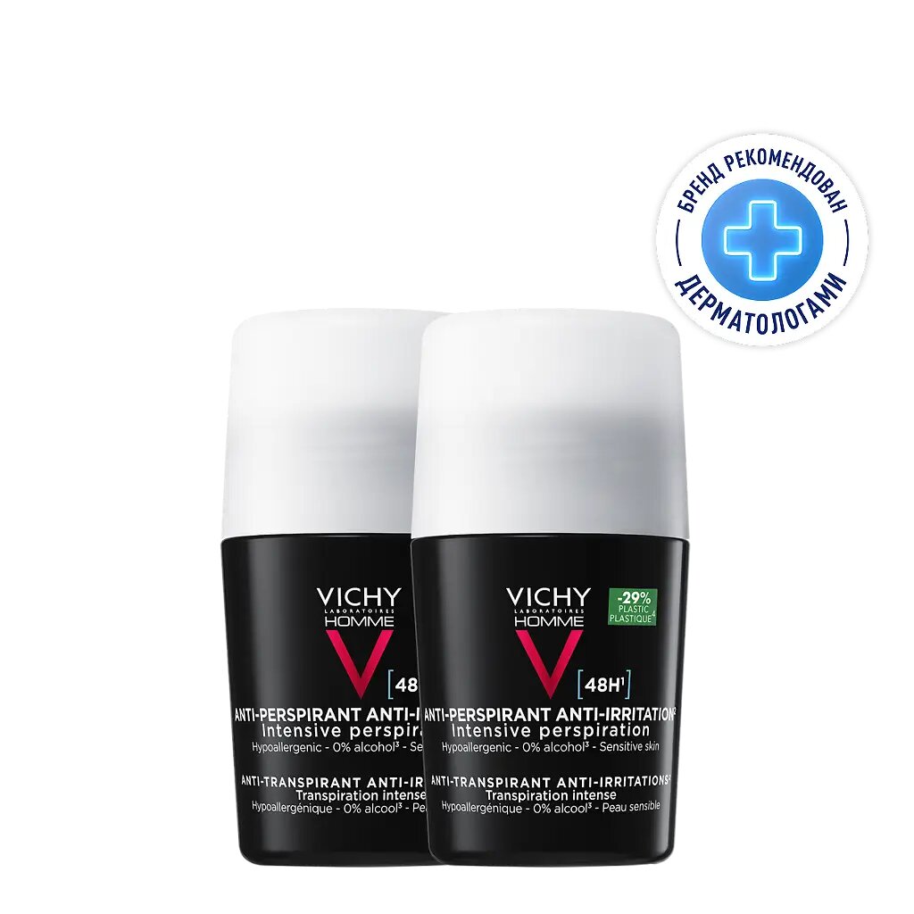 Vichy Homme дезодорант-антиперспирант 48 мужской для чувствительной кожи 50 мл 2 шт