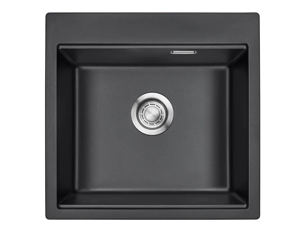 Мойка кухонная Emar Quartz EMQ-1520. Q Морион кварцевая, 52x50, прямоугольная, мойка для кухни, черная, матовая