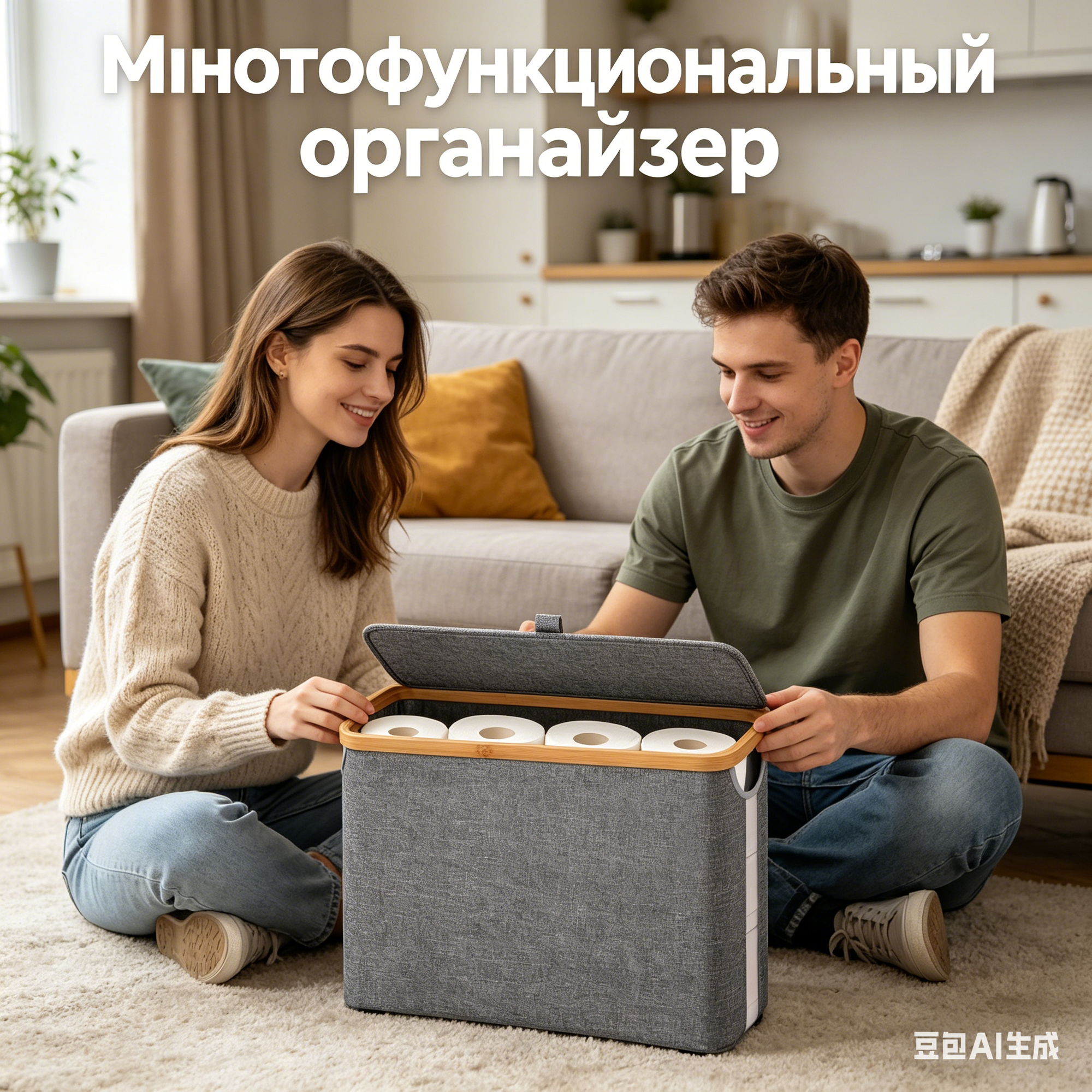 Сумка для хранения туалетной бумаги, складная, из бамбука, 45*15*35 см, серая