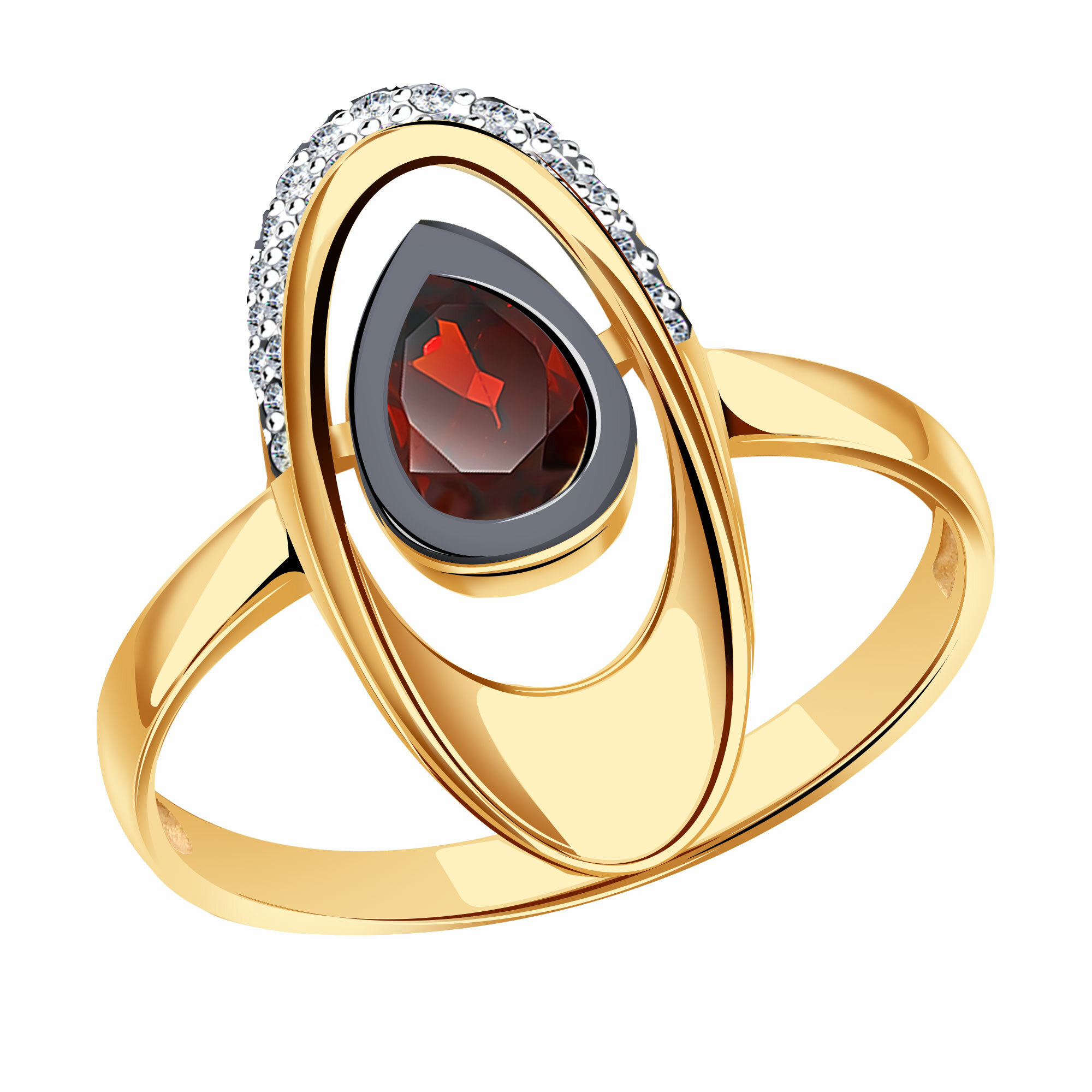 Кольцо Diamant online, красное золото, 585 проба, фианит, гранат