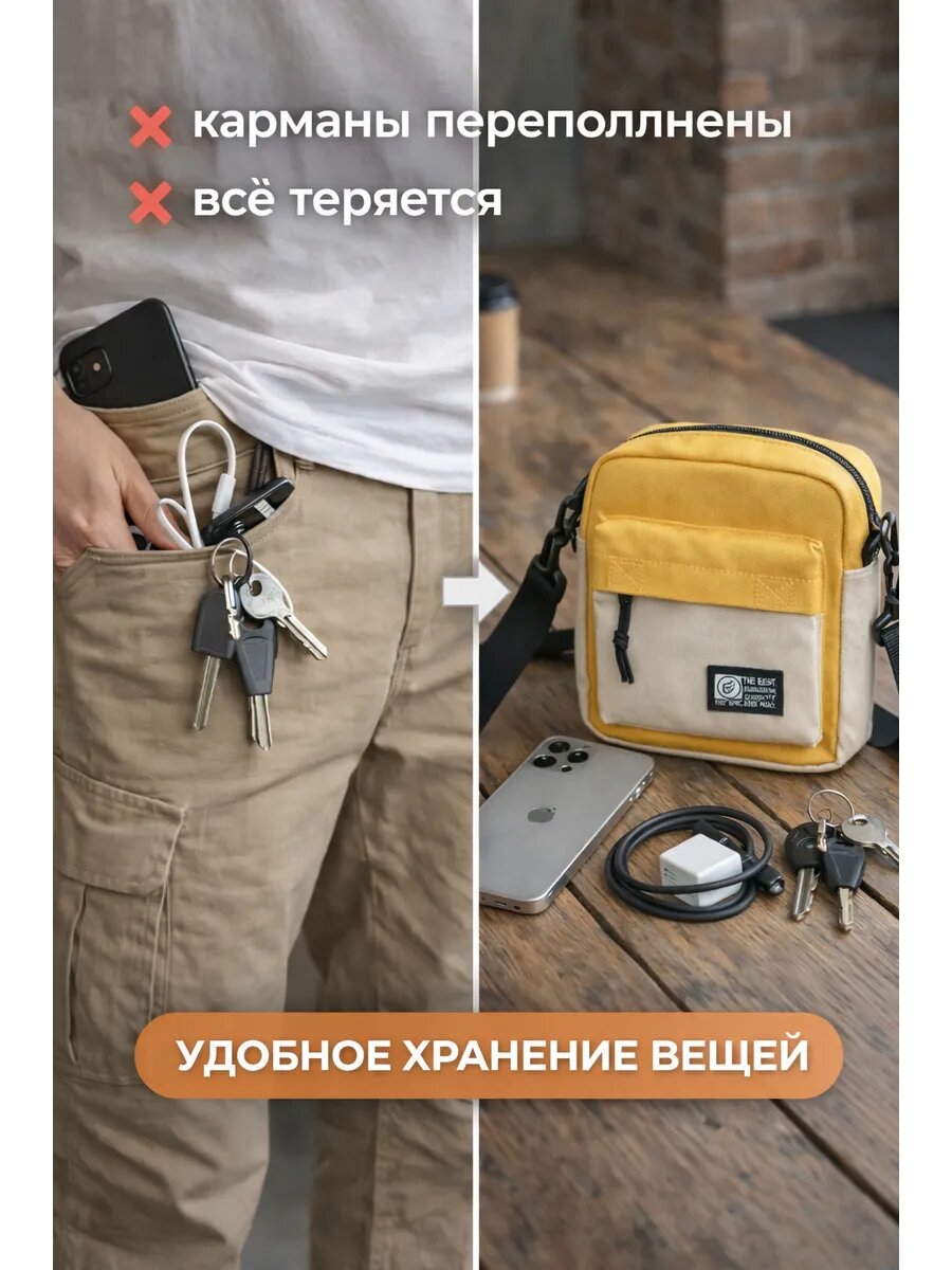 Сумка кросс-боди , фактура гладкая, желтый — фото 1