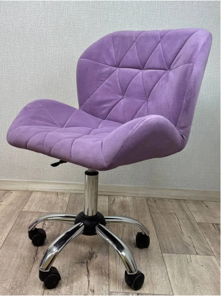Стул для мастера со спинкой, Ракушка, большой, FitBest, велюр, хром, колеса, сиреневый