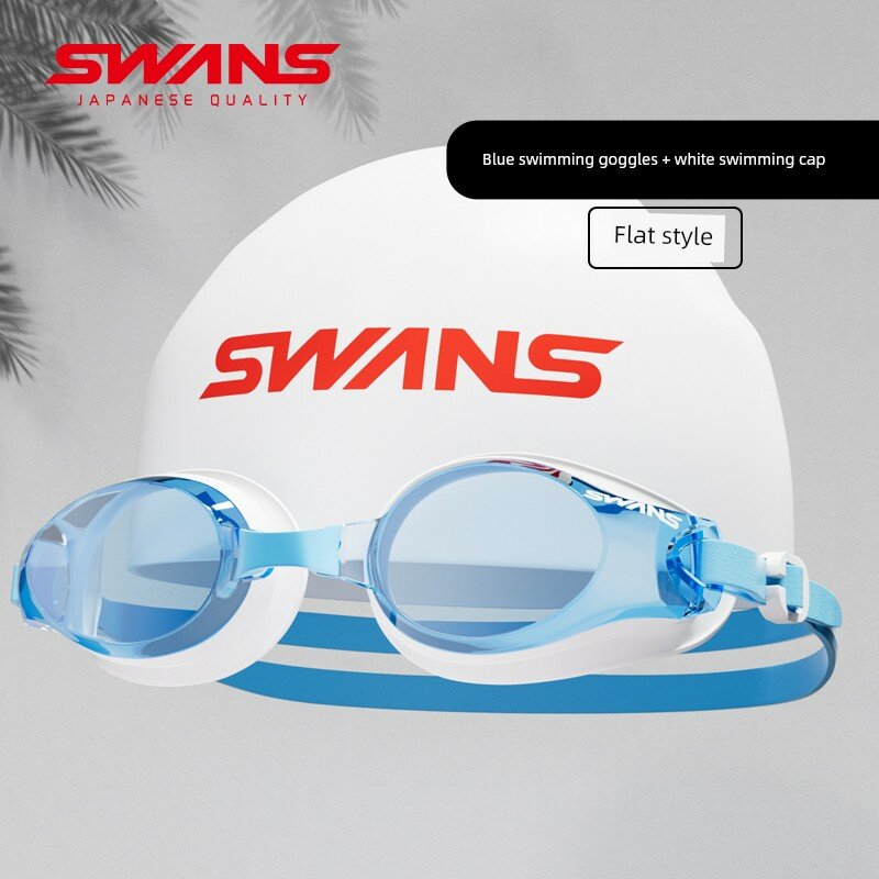 Swans Анти-Туманные Плавательные Очки с Силиконовой Шапкой - Синие, Японский Импорт