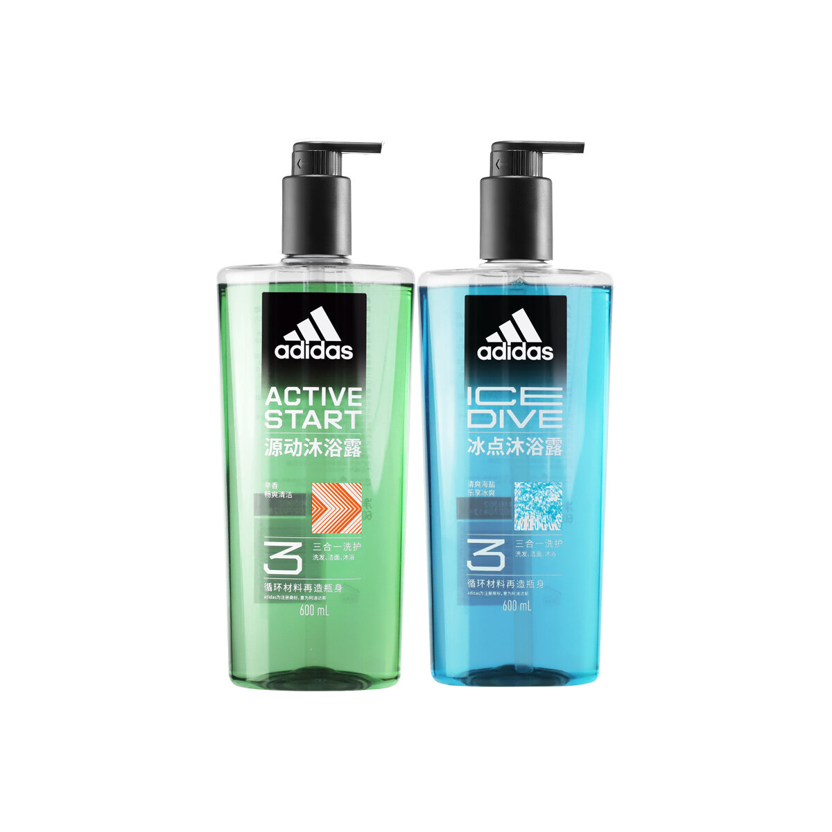 Гель для душа 3 в 1 мужской Adidas DYNAMIC PULSE / AFTER SPORT, Two-Piece Set: Origin Shower Gel 600ml+Frost Point Shower Gel 600ml