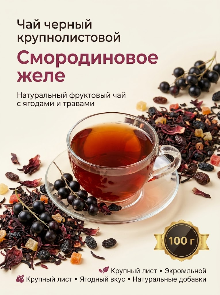 Чай черный крупнолистовой фруктовый Смородиновое желе 100г.