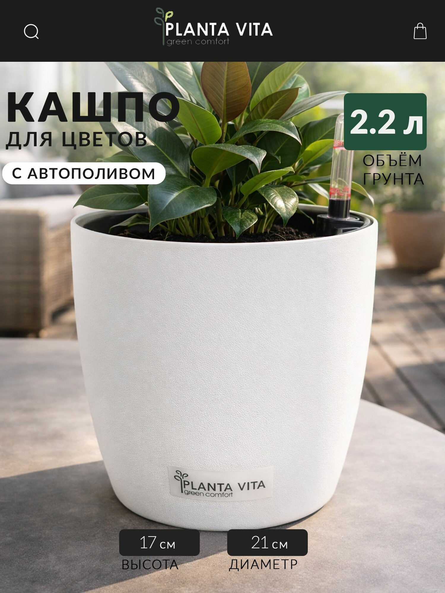 Кашпо для цветов суккулентов кактуса маленькое белое PLANTA VITA