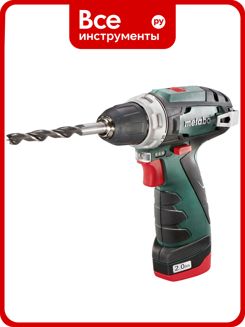 Аккумуляторная дрель-шуруповерт Metabo PowerMaxx BS 12 В, 2х2 Ач, Li-Ion, LC40, патрон, кейс