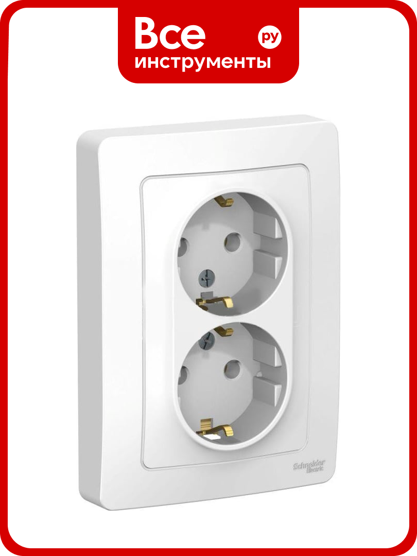 Двойная, Systeme, розетка Systeme Electric BLANCA с заземлением, без шторок, белый BLNRS001021, (ранее,