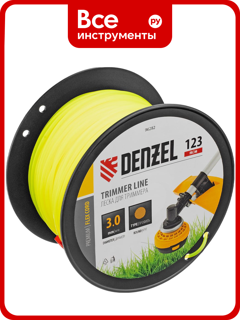 Леска FLEX CORD круглая 3 мм, 123 м, на DIN катушке для триммера Denzel 96282 для бензиновых триммеров