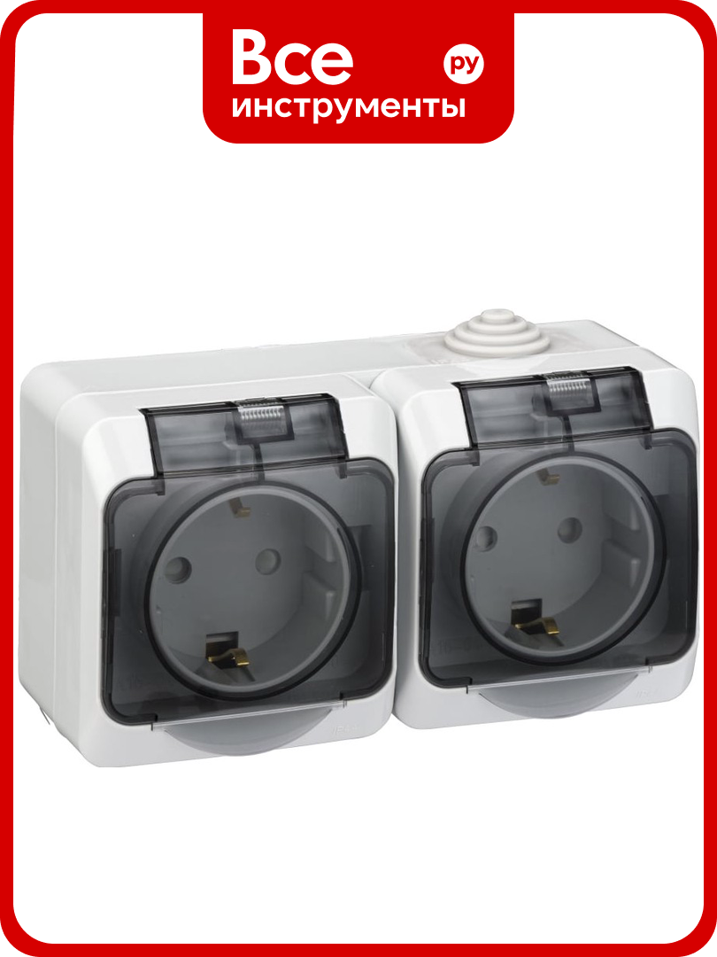 Блок, Systeme, Systeme Electric ОП Этюд IP44 сер. 2-м розетка с заземл. защ. шторки SchE PA16-244C, серый, (ранее