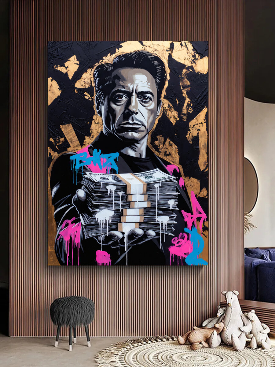 Картина на холсте «Robert Downey Jr: поп-арт портрет Роберта Дауни младшего» для одиночной развески, формат 40×60 см