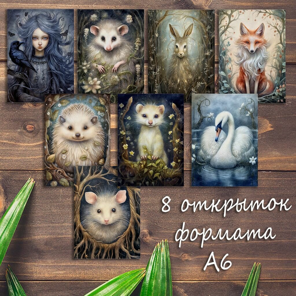 Большой набор открыток Животные, 8 штук