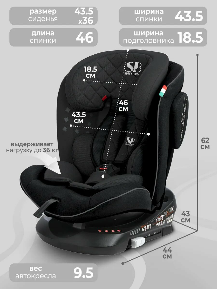 Автокресло группа 0123 (0-36) Sweet Baby Crosstour 360 SPS Isofix , черный