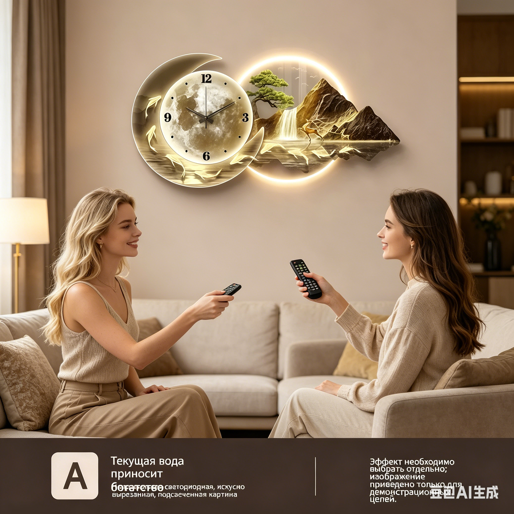 Часы настенные OFC, кварцевые, подключаемый к сети вариант с LED-подсветкой, акриловый корпус, 80x40 см