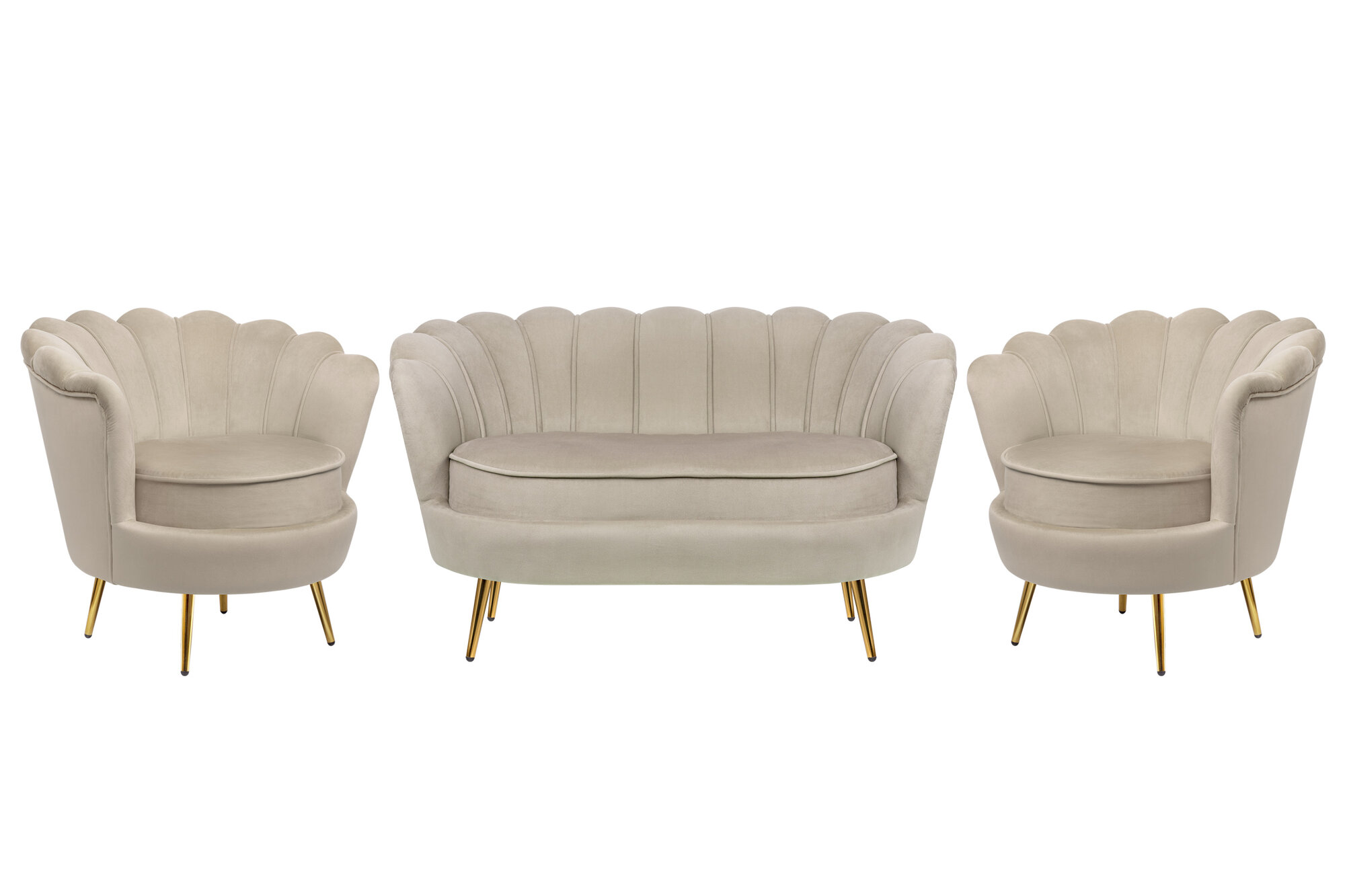 Комплект кресел с двухместным диваном Mak-interior "Ракушка Pearl Taupe", светло-коричневый велюр